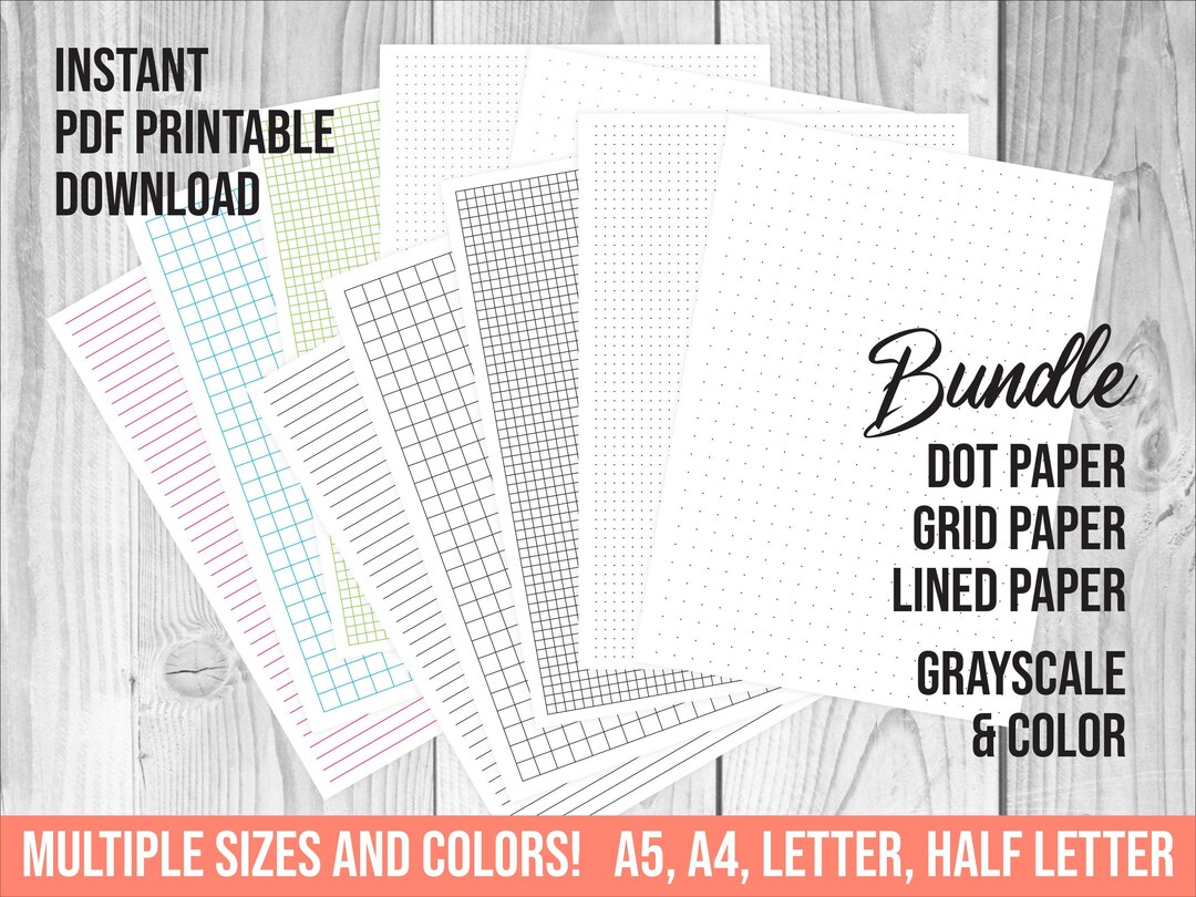 Dot Grid Lined Paper Journal Notebook Planner Colors A5 A4 Letter Half ...
