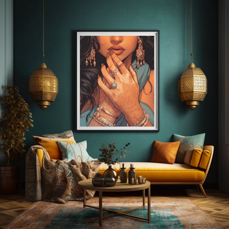 Desi Girl Desi Wall Art Desi Art Indian Woman With Henna - Etsy