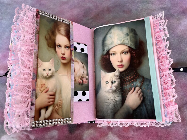 Handmade Pink Cat Lovers Junk Journal - Writing Journal - Gift for Cat ...