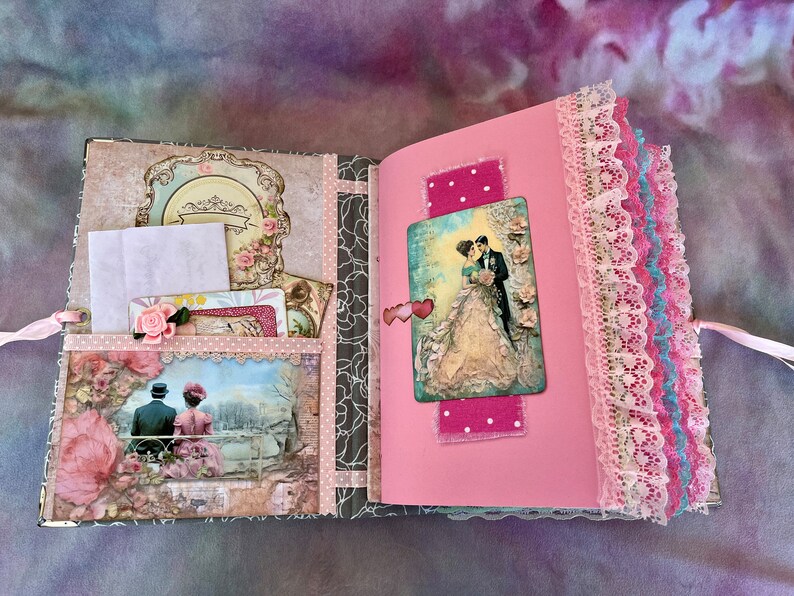 Handmade Gray & Pink Wedding Junk Journal Wedding Guestbook Bridal ...
