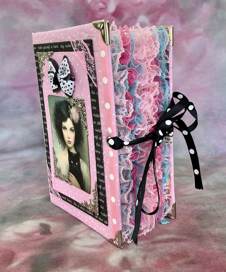 Handmade Pink Cat Lovers Junk Journal - Writing Journal - Gift for Cat ...