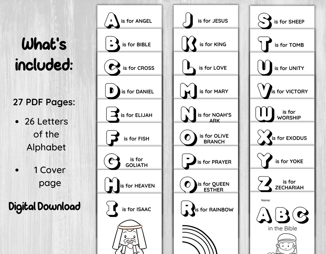 Alphabet in the Bible Color in Pages for Kids, Christian ABC Coloring ...