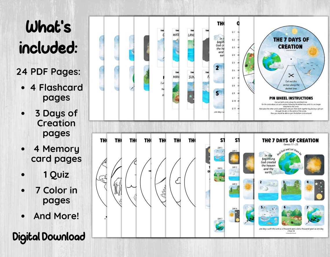 7 Days of Creation Printable Kids Bible Activity, Sunday School Story ...