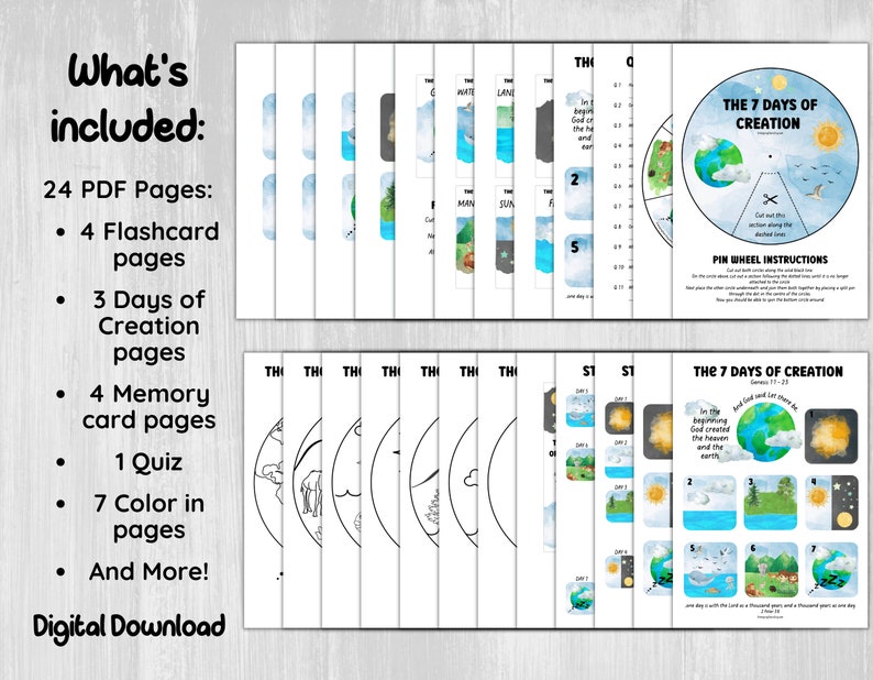 7 Days of Creation Printable Kids Bible Activity, Sunday School Story ...