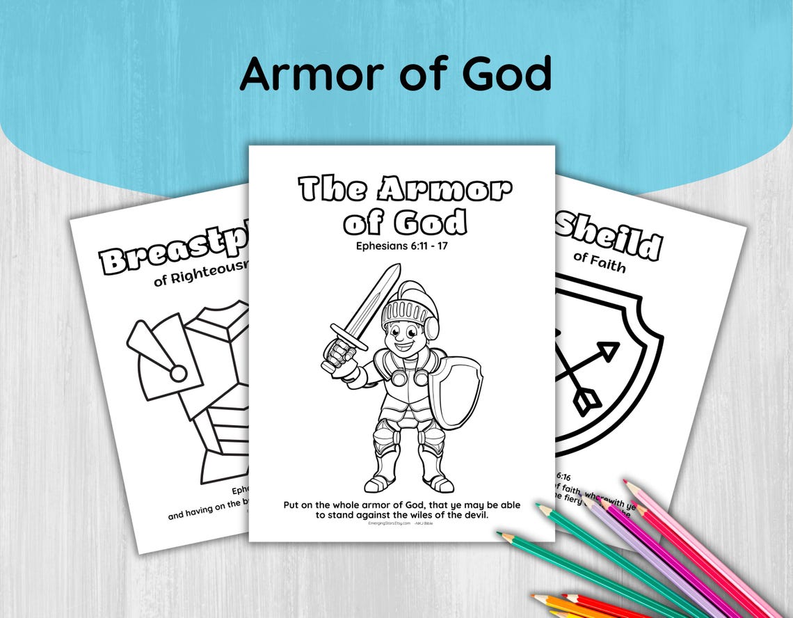 Armor of God Color in Pages for Kids, Christian Bible Verse Coloring ...