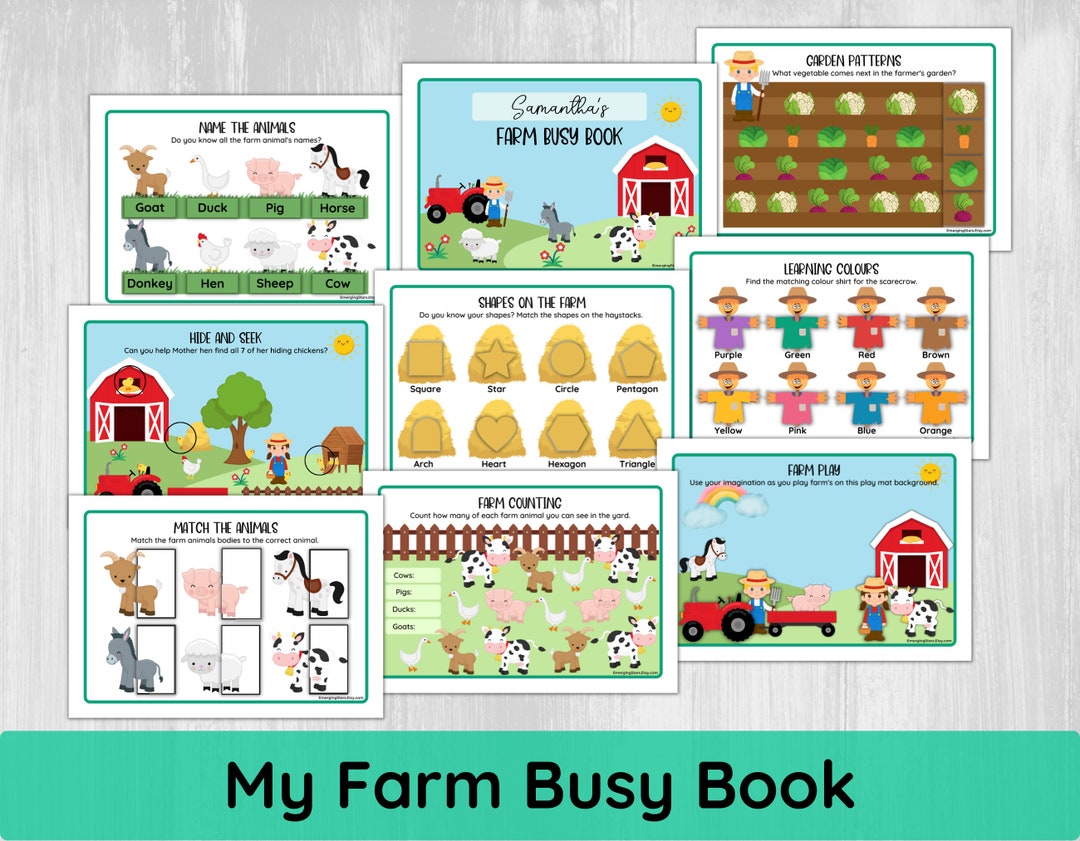 Farm Toddler Busy Book Printable, Preschool Quiet Book on Farm Animals ...