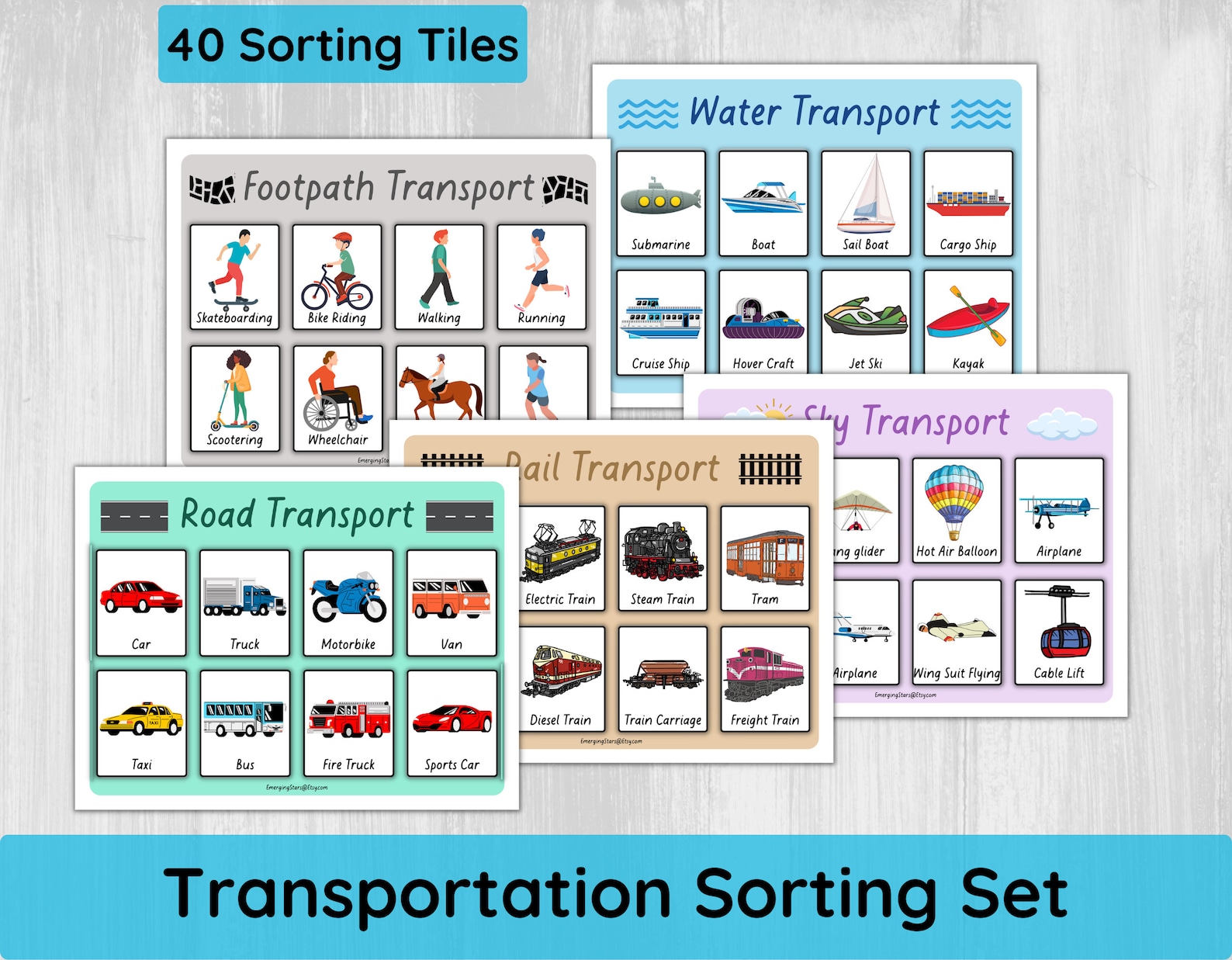 Toddler Transportation Sorting Activity, Printable Land, Sea, Water ...