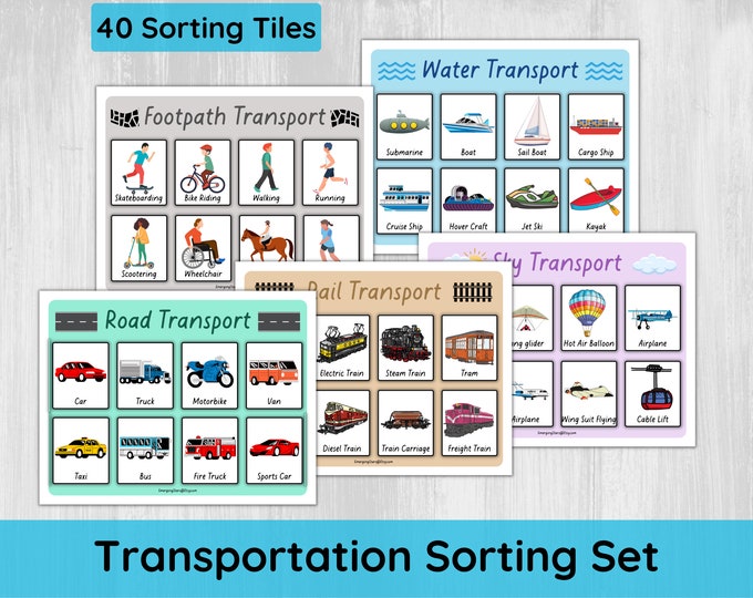 Vehicle Color Sorting Game: Preschool Transportation Cards (digital ...