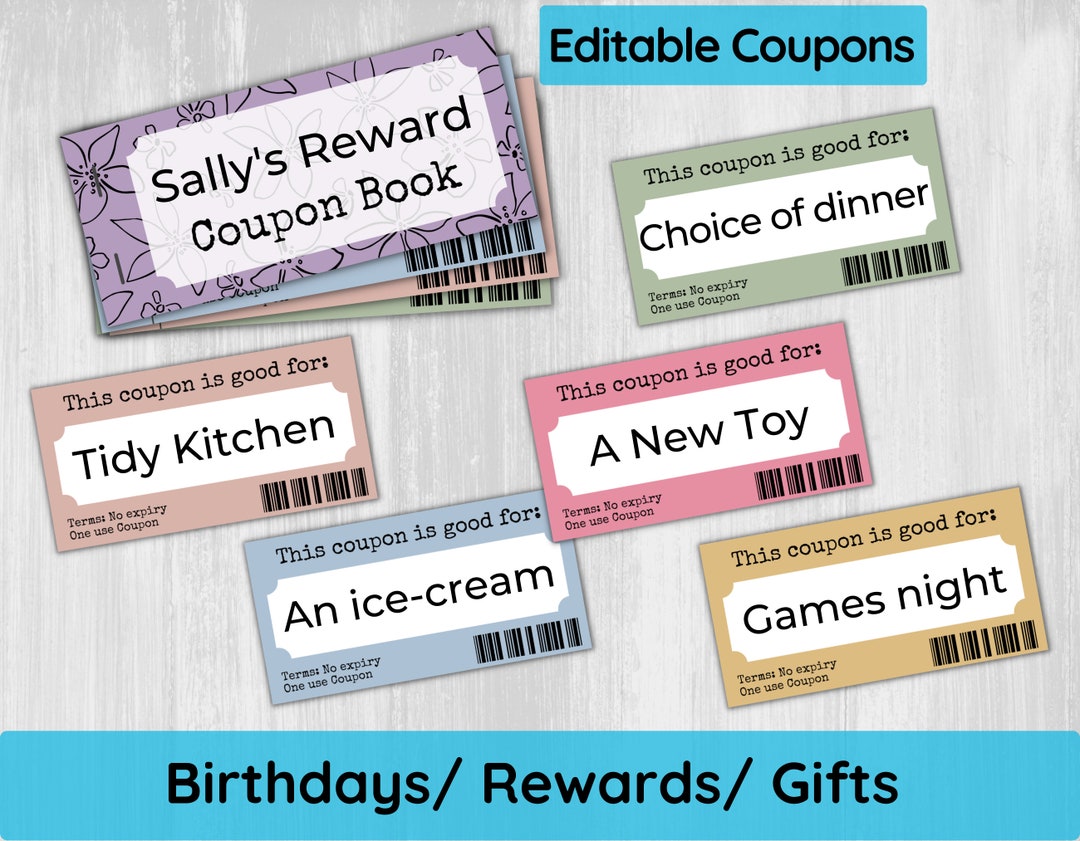 Editable Printable Coupon Book for Reward Systems, Coupon Template for ...