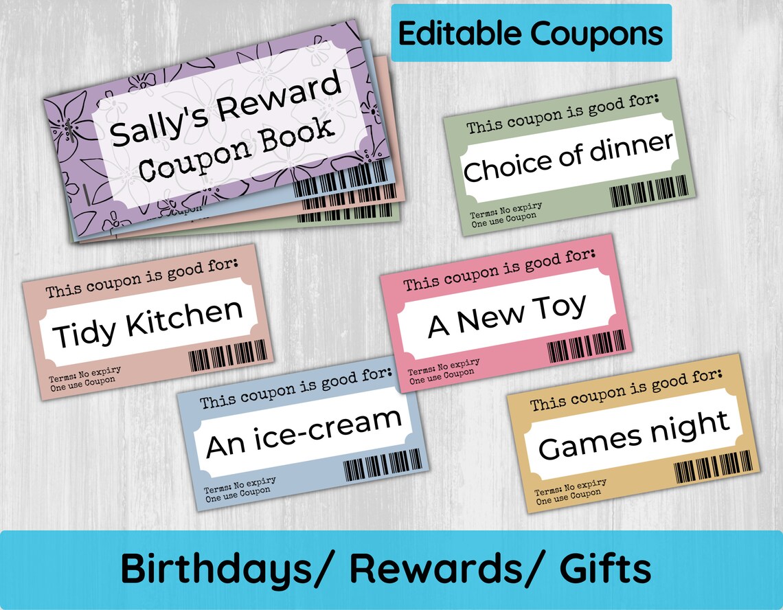 Editable Printable Coupon Book for Reward Systems, Coupon Template for ...