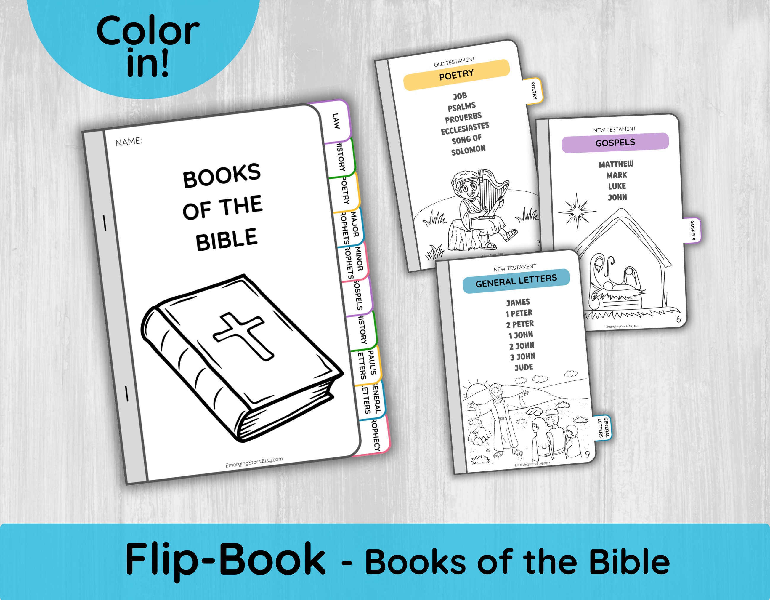 Books of the Bible Flip Book/ Download Kids Bible Coloring in Booklet ...