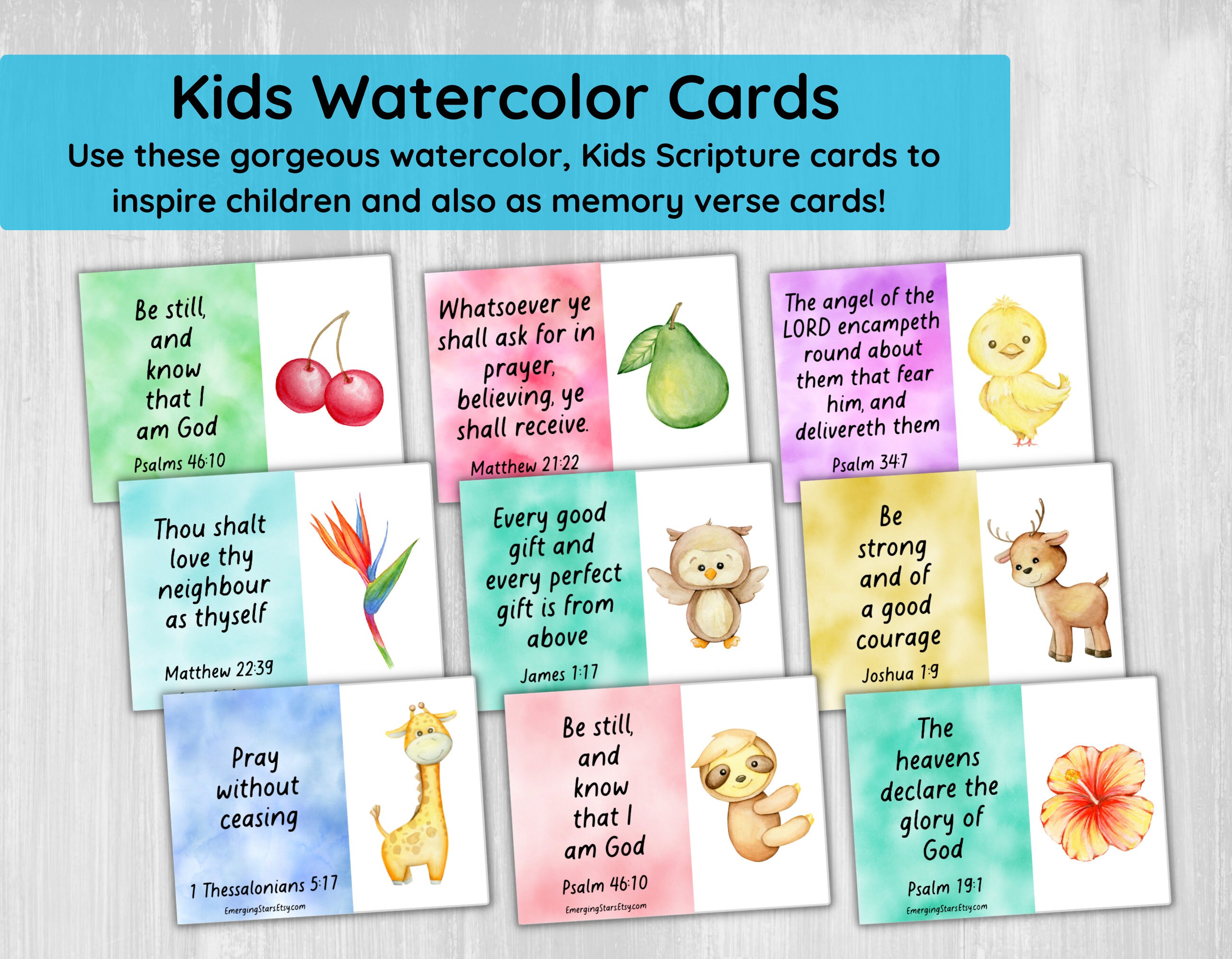 Kids Scripture Cards, Children's Bible Verse Cards, Memory Verse ...