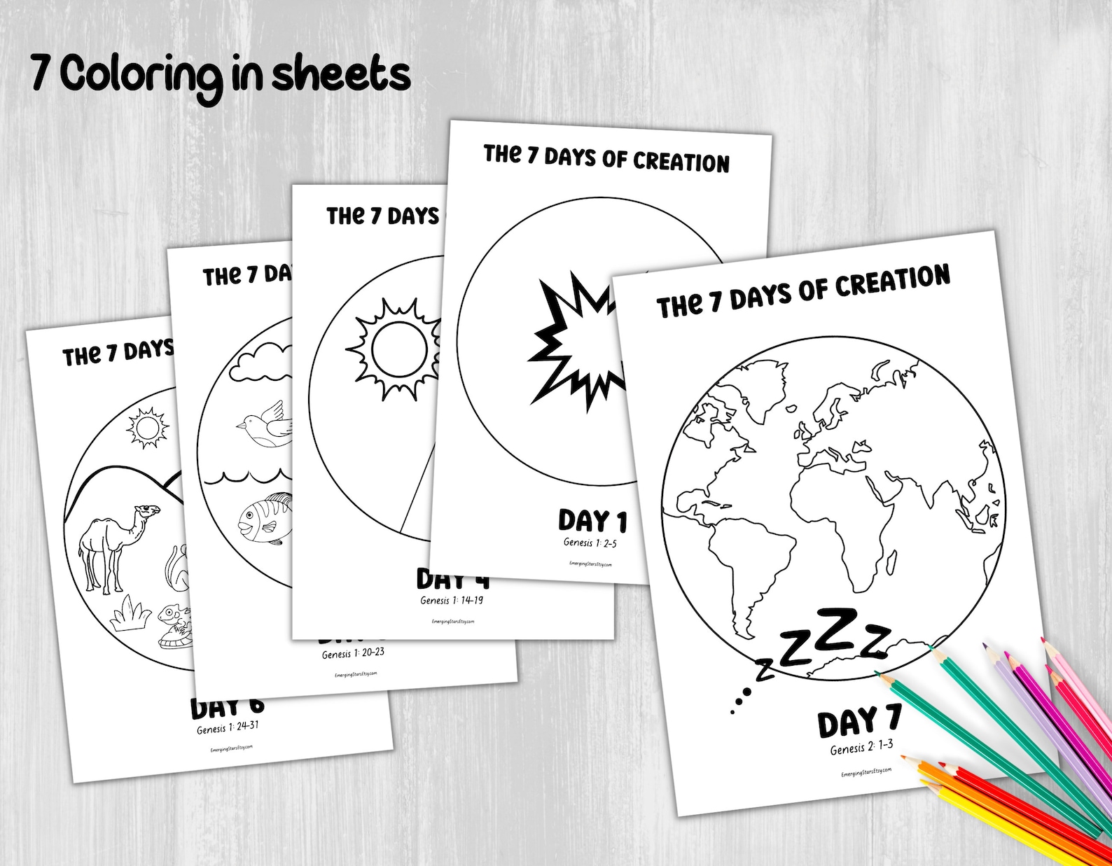 7 Days of Creation Printable Kids Bible Activity, Sunday School Story ...