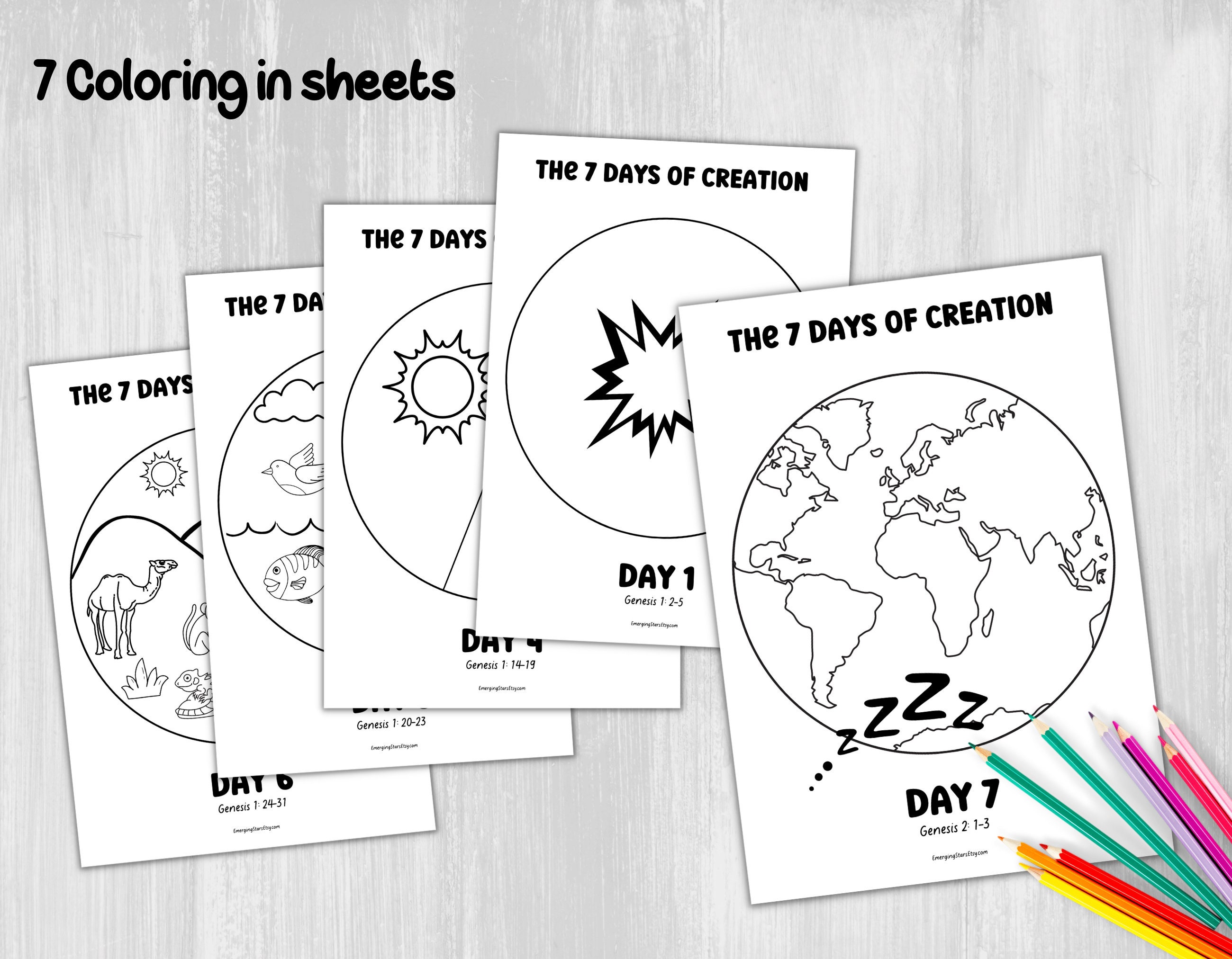 7 Days of Creation Printable Kids Bible Activity, Sunday School Story ...