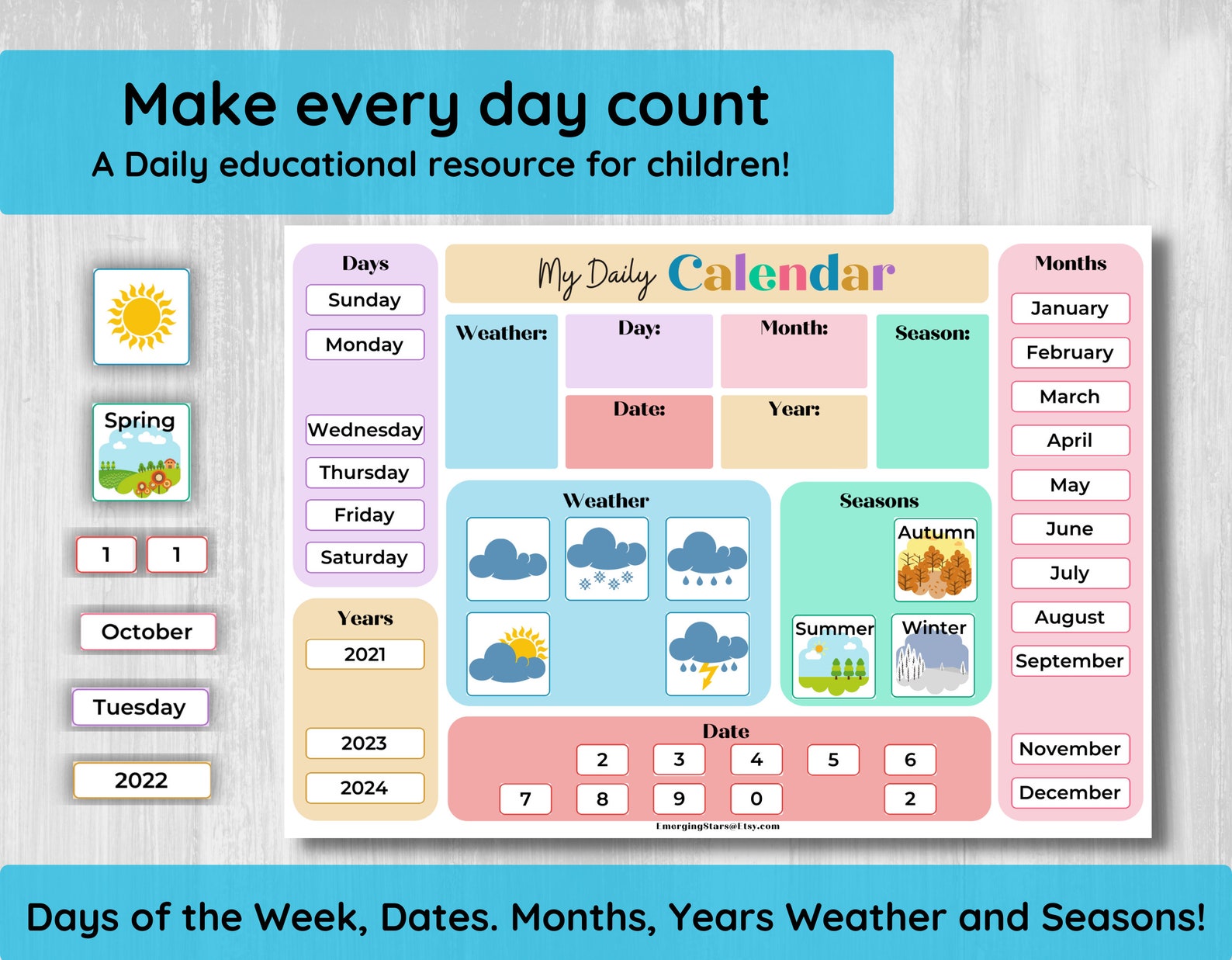 Children's Montessori Daily Calendar/ Interactive Home School Calendar ...