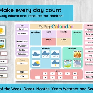Children's Montessori Daily Calendar/ Interactive Home School Calendar ...