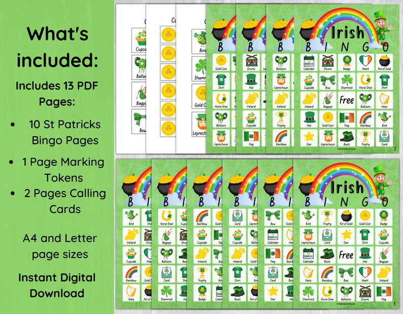 St Patrick's Day Kids Bingo Cards/ Saint Patricks Day Printable Bingo ...