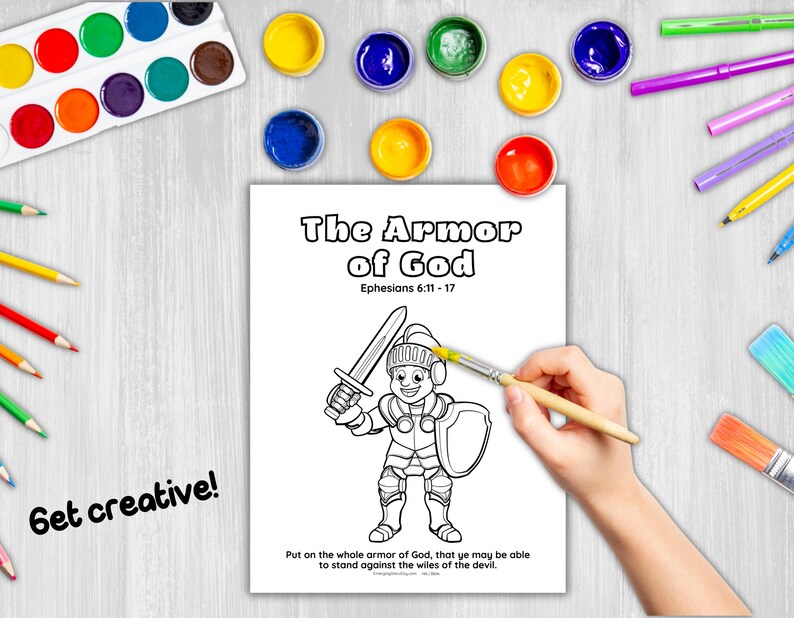 Armor of God Color in Pages for Kids, Christian Bible Verse Coloring ...