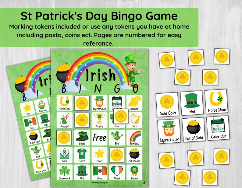 St Patrick's Day Kids Bingo Cards/ Saint Patricks Day Printable Bingo ...