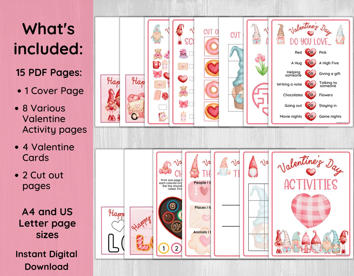 Kids Gnome Valentines Day Activities Printable/ Valentines Day Games ...