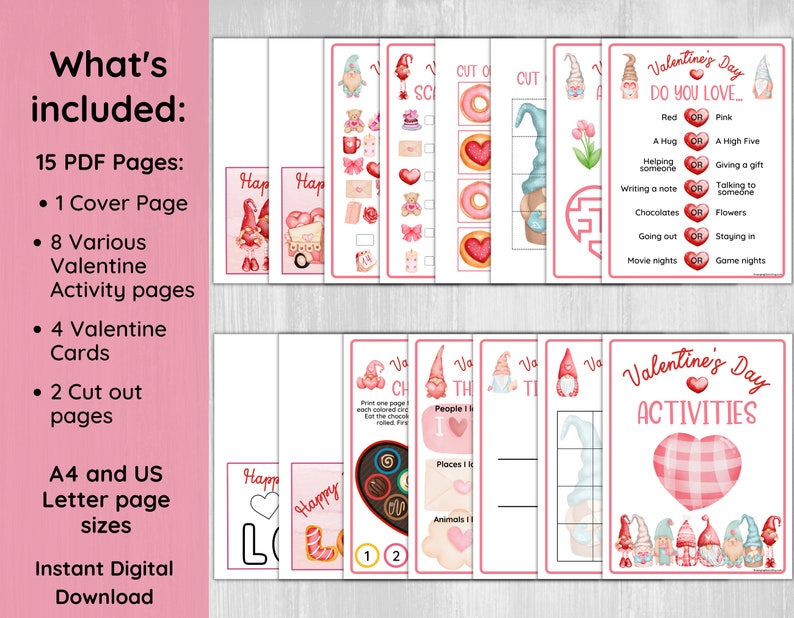 Kids Gnome Valentines Day Activities Printable/ Valentines Day Games ...