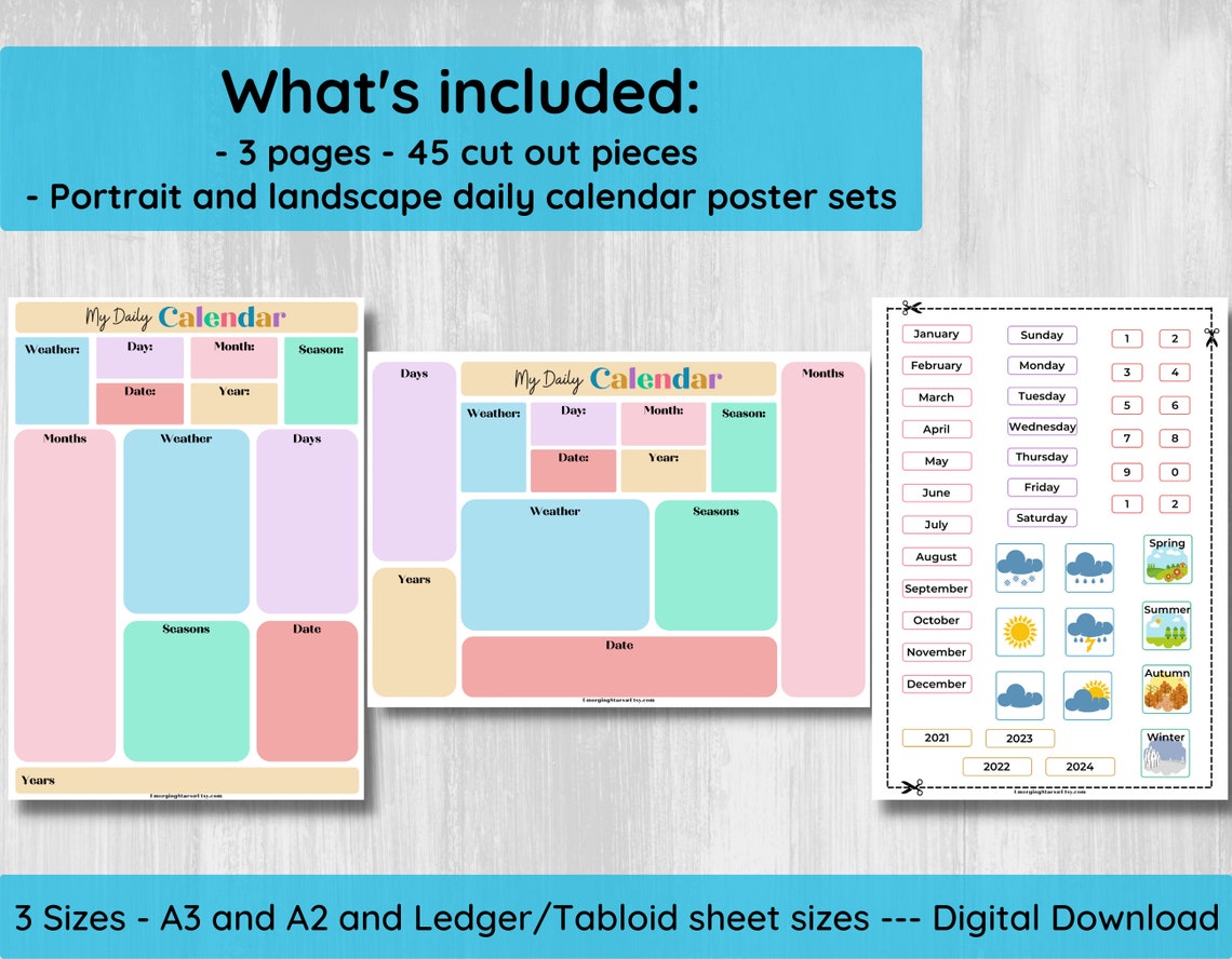 Children's Montessori Daily Calendar/ Interactive Home School Calendar ...