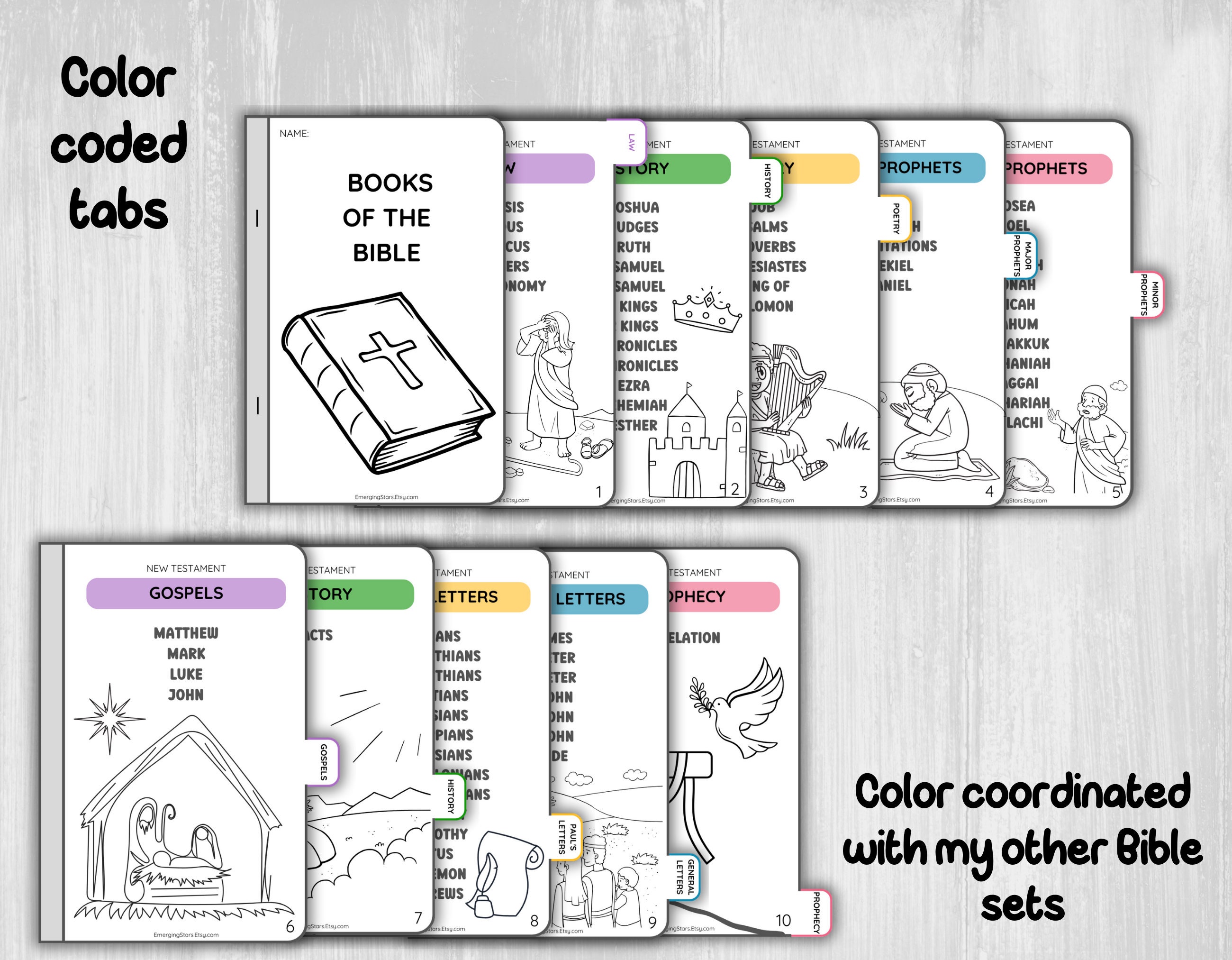 Books of the Bible Flip Book/ Download Kids Bible Coloring in Booklet ...