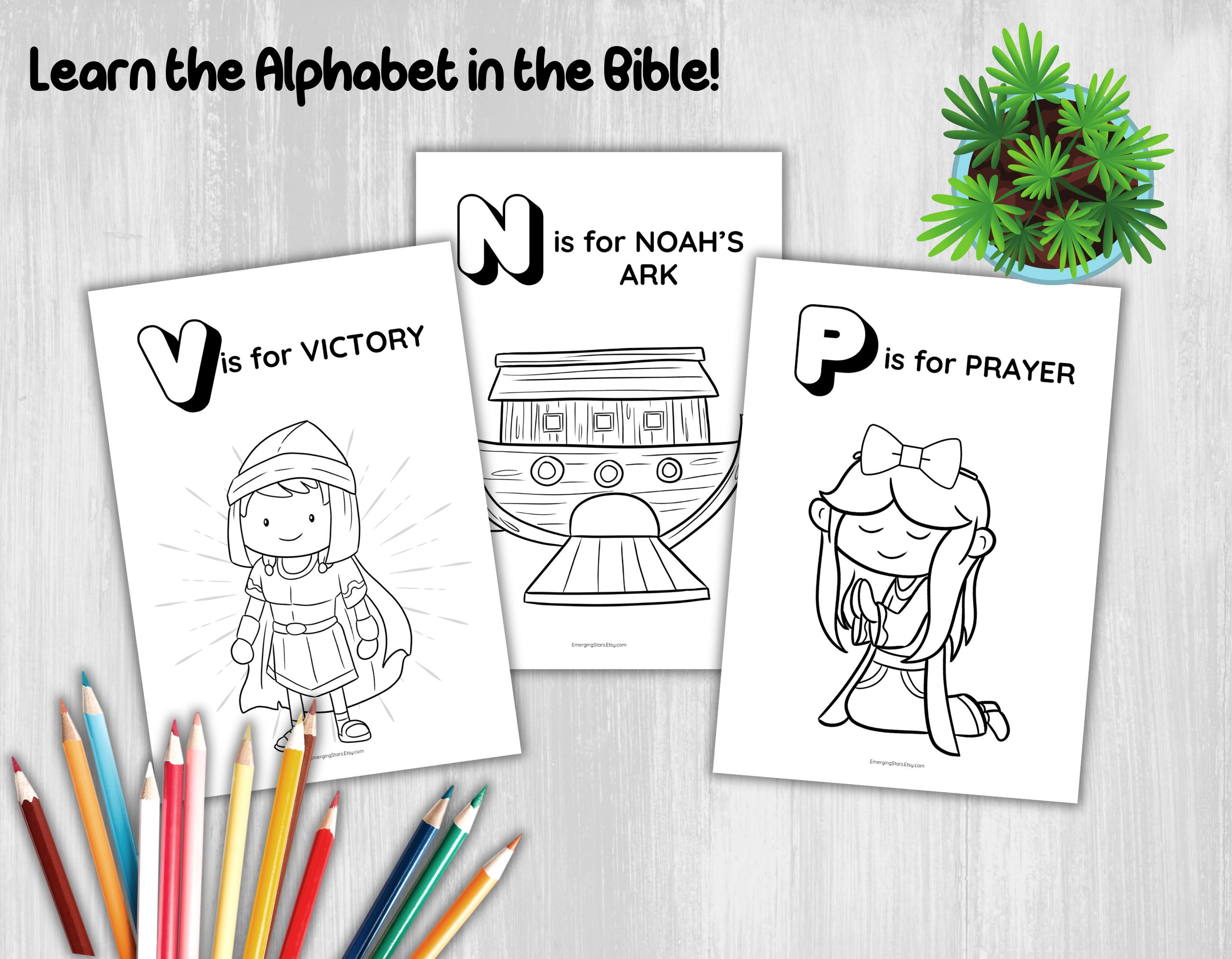 Alphabet in the Bible Color in Pages for Kids, Christian ABC Coloring ...