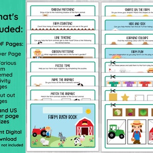 Farm Toddler Busy Book Printable, Preschool Quiet Book on Farm Animals ...