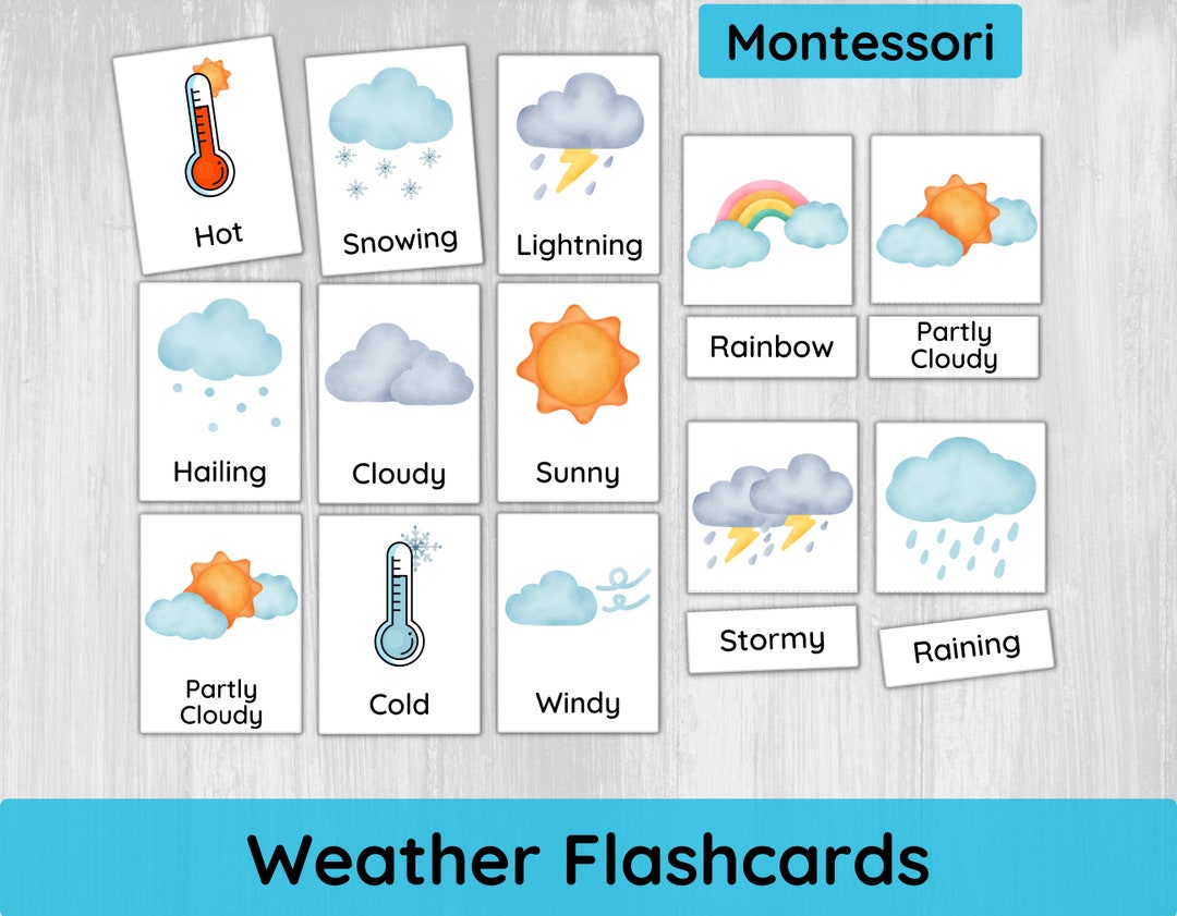 Montessori Weather Flashcards for Toddler/ 3 Part Montessori ...