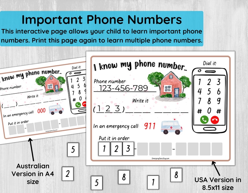 I Know My Address Activity, Preschool Phone Number Practice, Kids ...