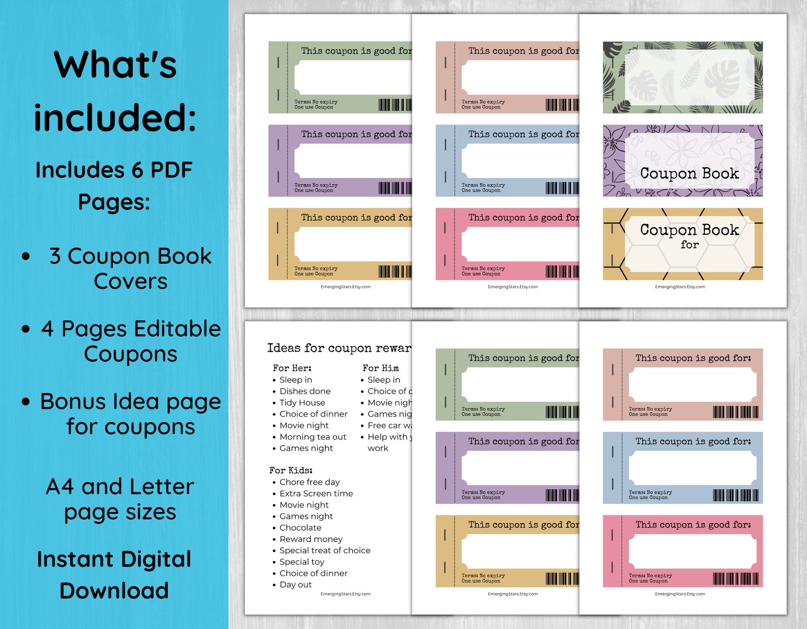 Editable Printable Coupon Book for Reward Systems, Coupon Template for ...