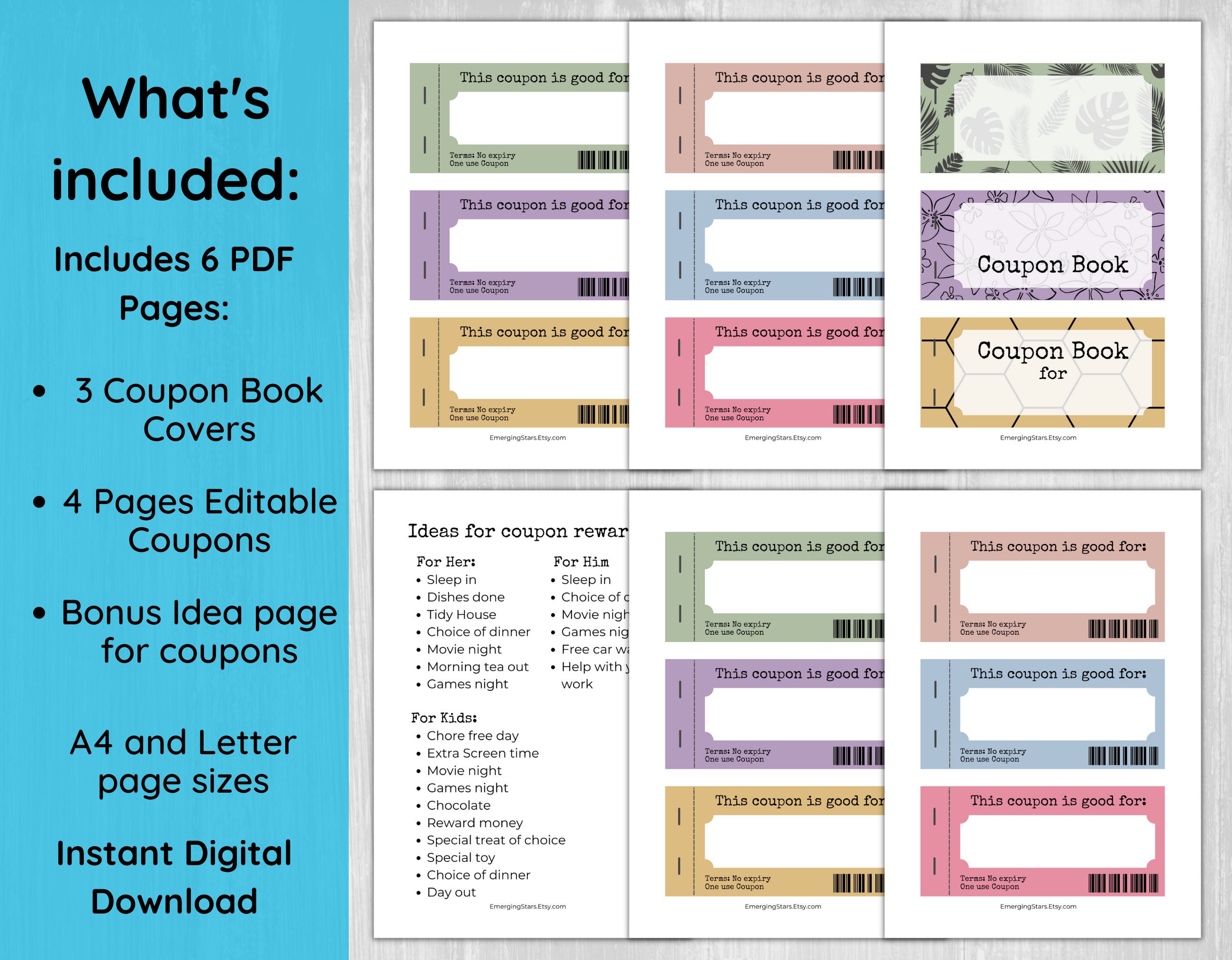 Editable Printable Coupon Book for Reward Systems, Coupon Template for ...
