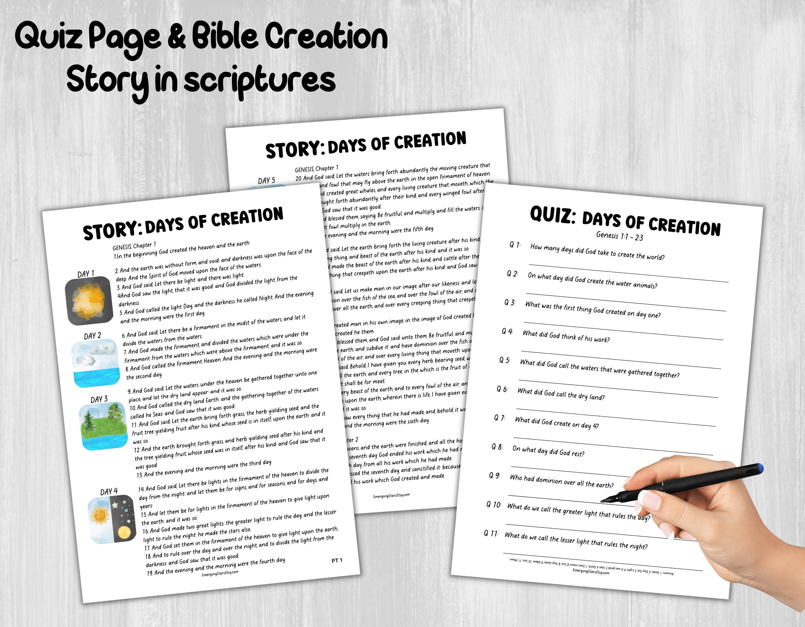 7 Days of Creation Printable Kids Bible Activity, Sunday School Story ...