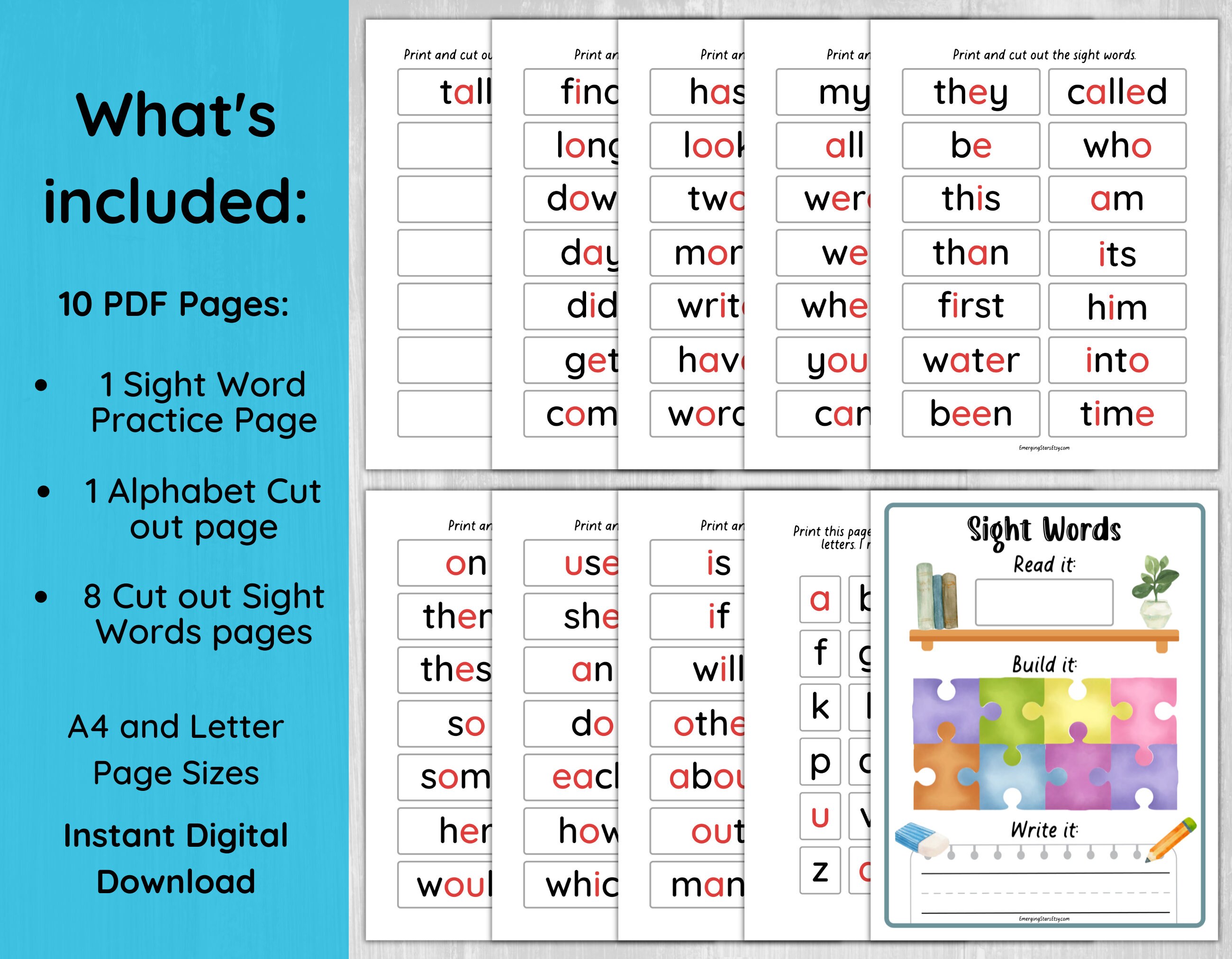 First 100 Sight Word Practice, Printable Spelling Game, Preschool Grade ...