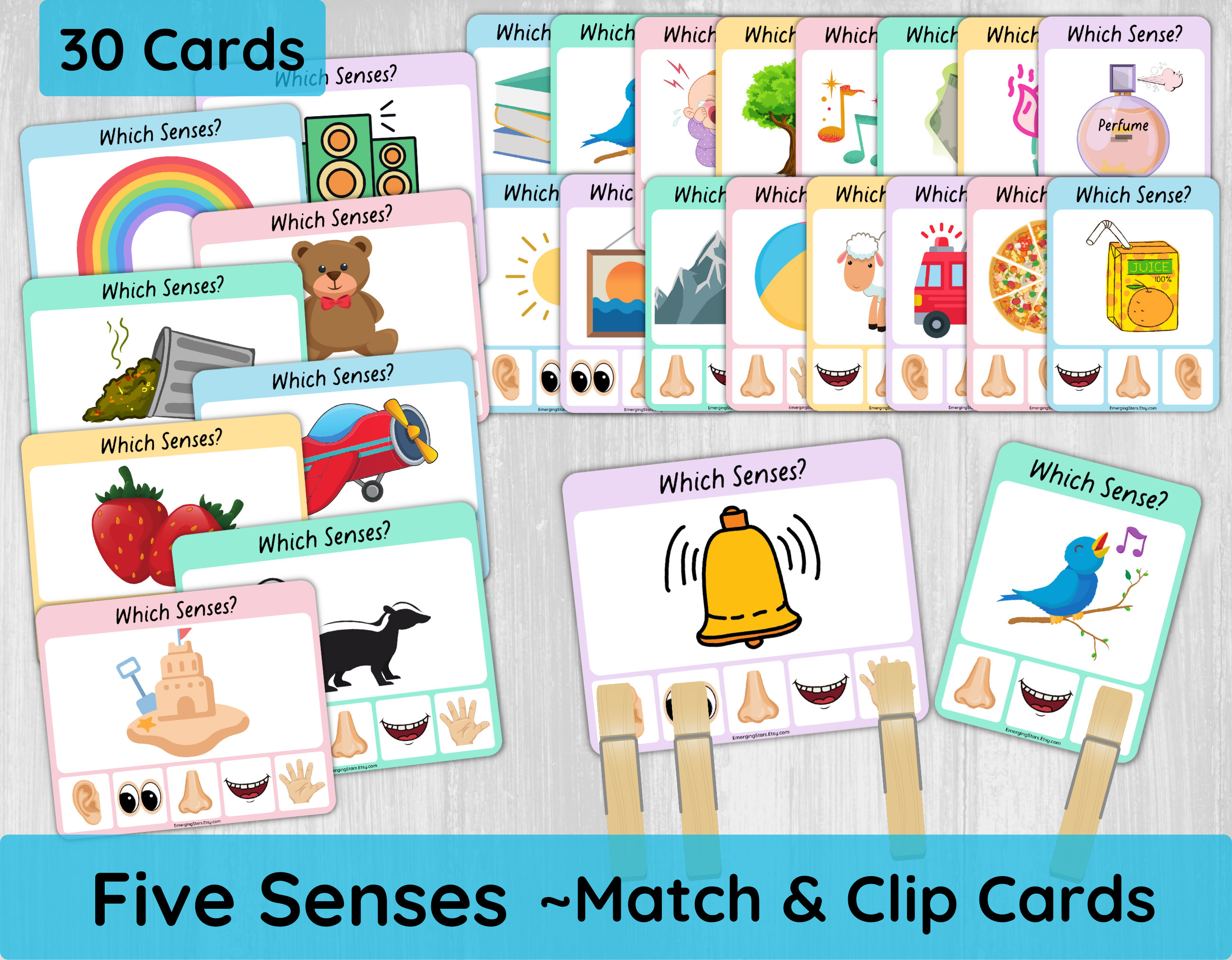 Preschool 5 Senses Match and Clip Cards/ Toddler Five Senses - Etsy ...