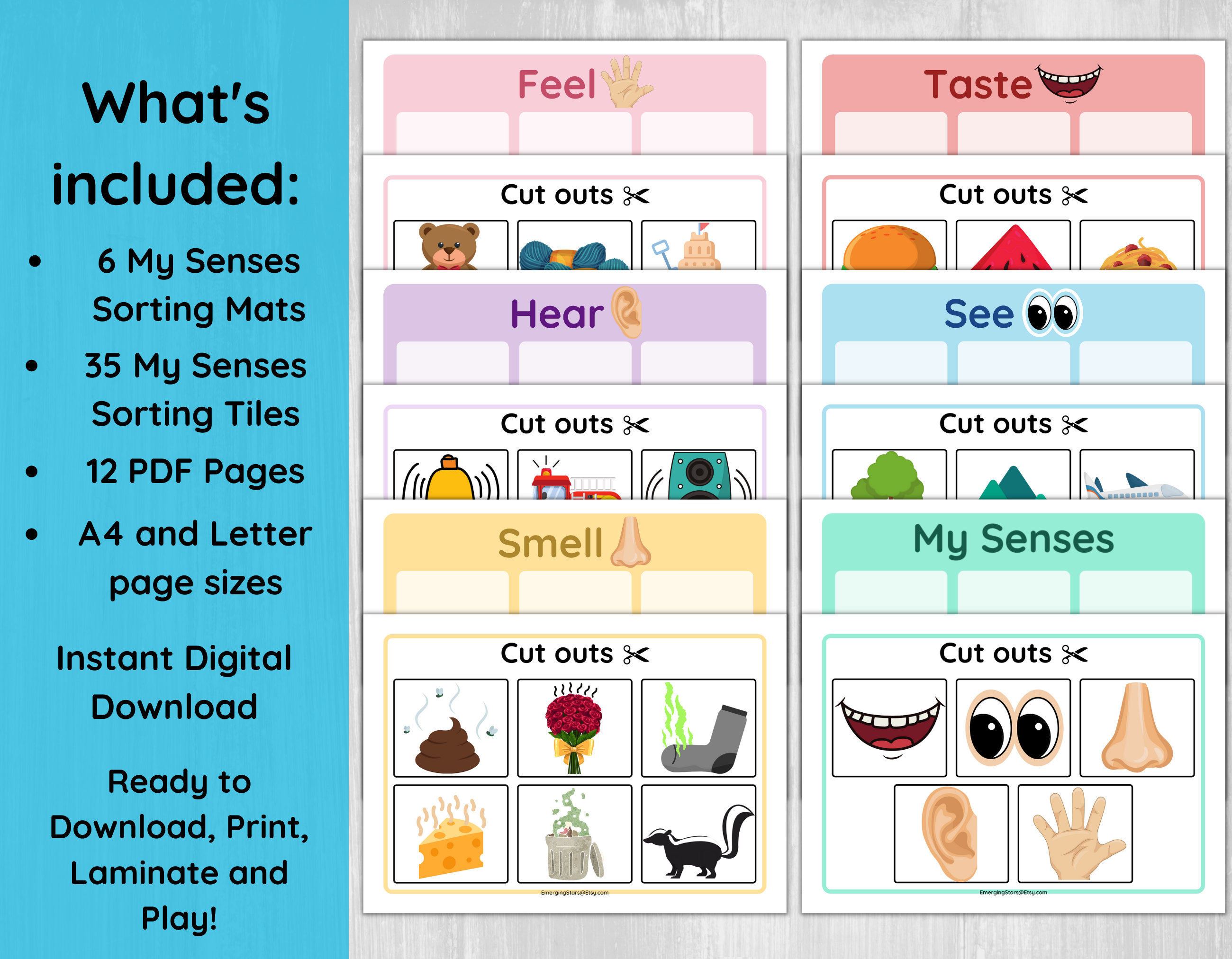 Five Senses Sorting Activity Printable/ Preschool Five Senses for ...