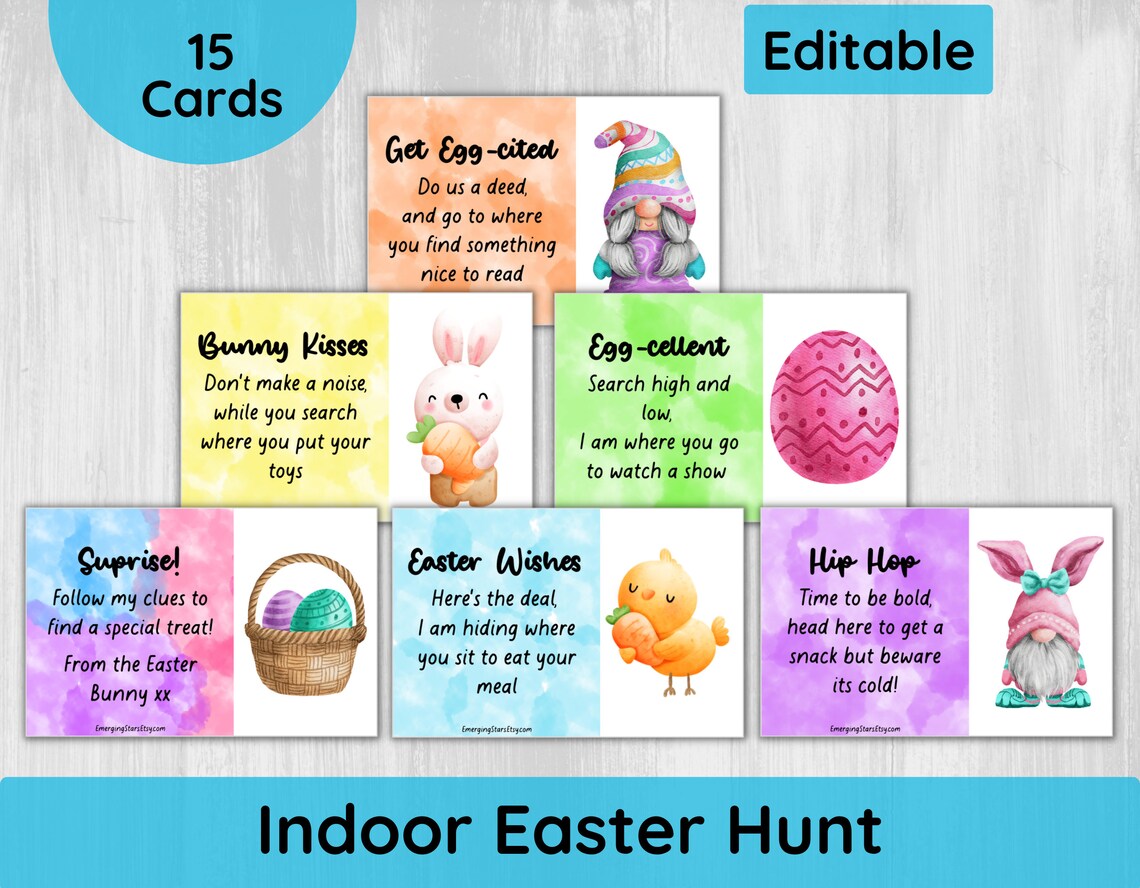 Kids Easter Egg Hunt Clue Cards, Easter Scavenger Hunt, Treasure Hunt ...