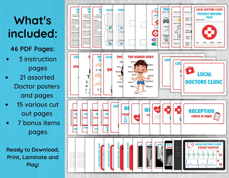 Doctors Pretend Play Set for Kids/ Printable Children's | Etsy