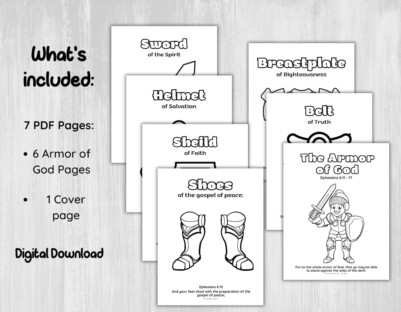 Armor of God Color in Pages for Kids, Christian Bible Verse Coloring ...