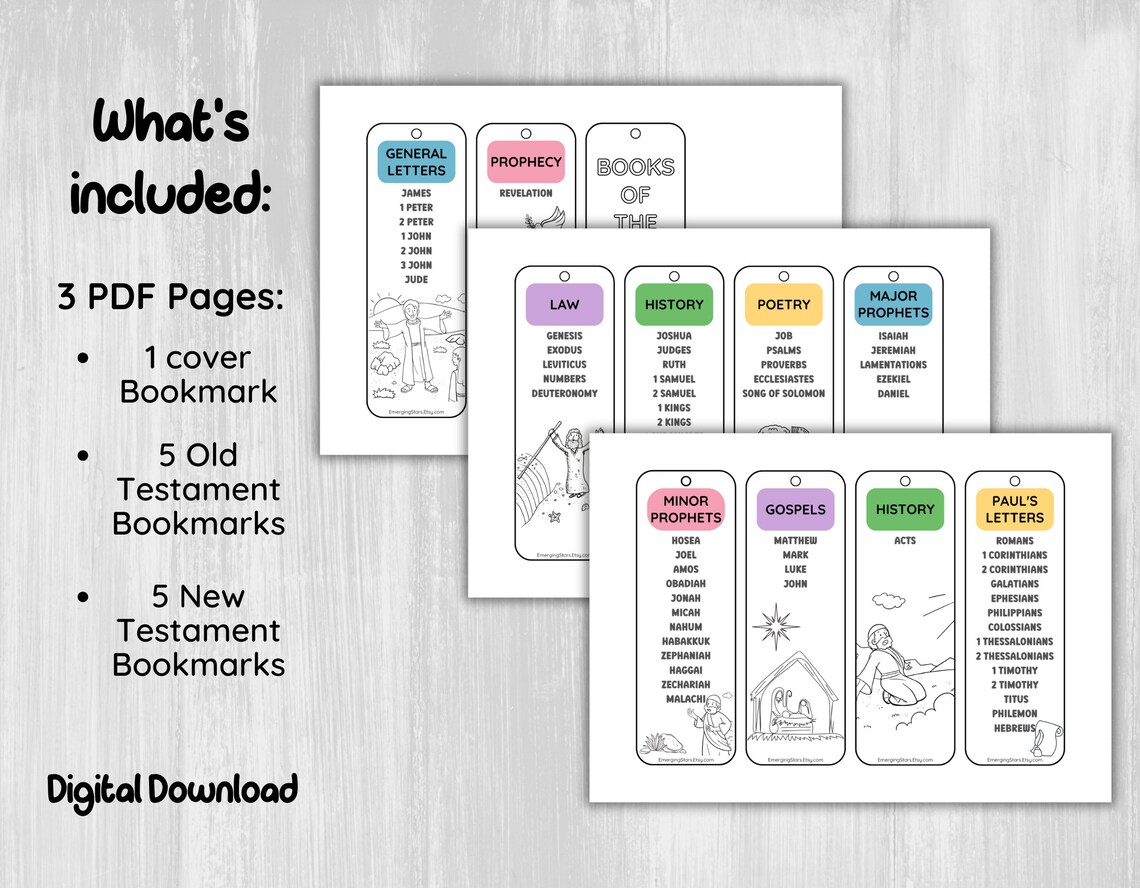 Children's Coloring in Books of the Bible Bookmarks/ Printable Kids Old ...