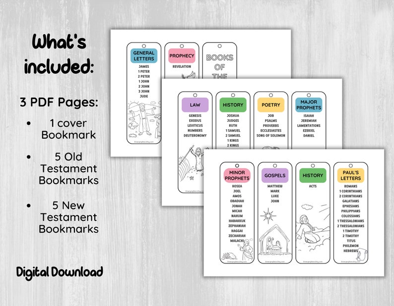 Children's Coloring in Books of the Bible Bookmarks/ Printable Kids Old ...