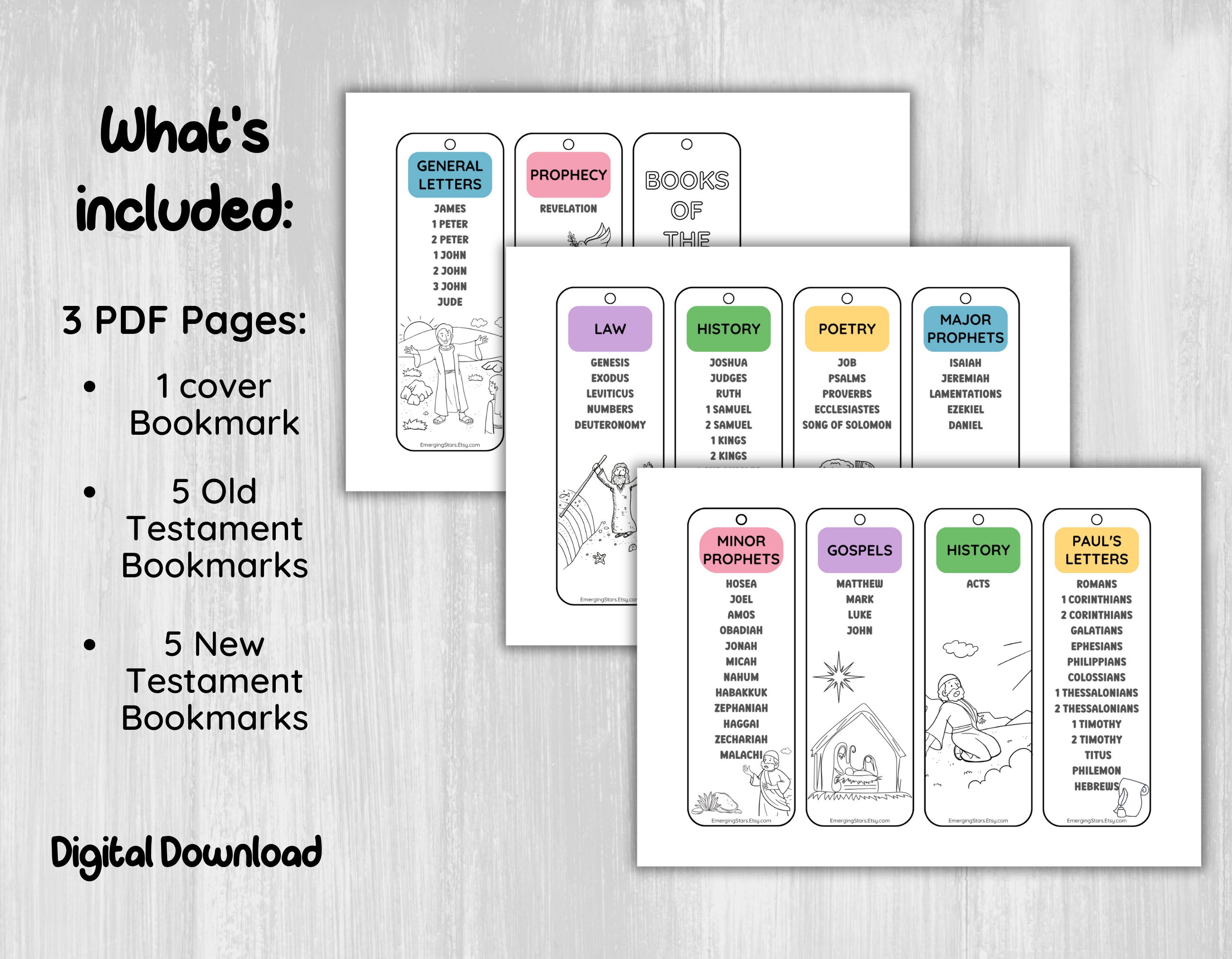 Children's Coloring in Books of the Bible Bookmarks/ Printable Kids Old ...