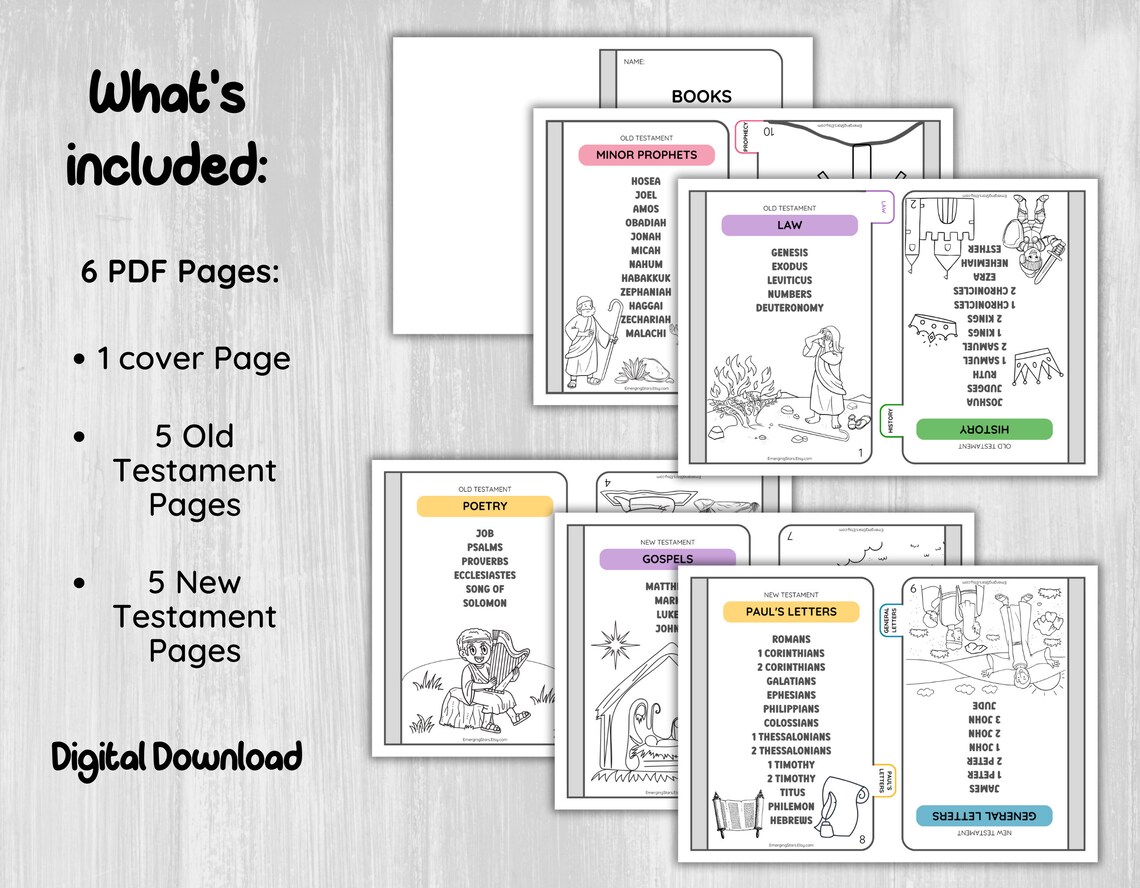 Books of the Bible Flip Book/ Download Kids Bible Coloring in Booklet ...