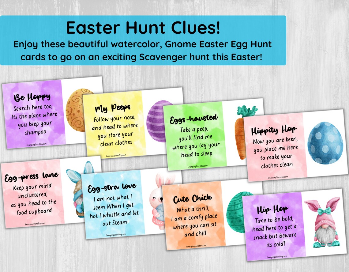 Kids Easter Egg Hunt Clue Cards, Easter Scavenger Hunt, Treasure Hunt ...