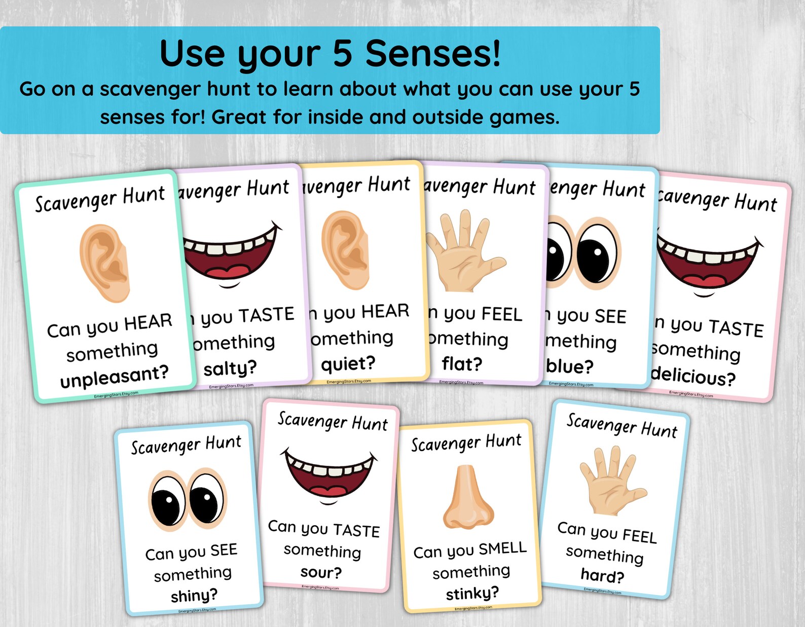 Toddler 5 Senses Scavenger Hunt Cards/ Preschool Five Senses Activity ...