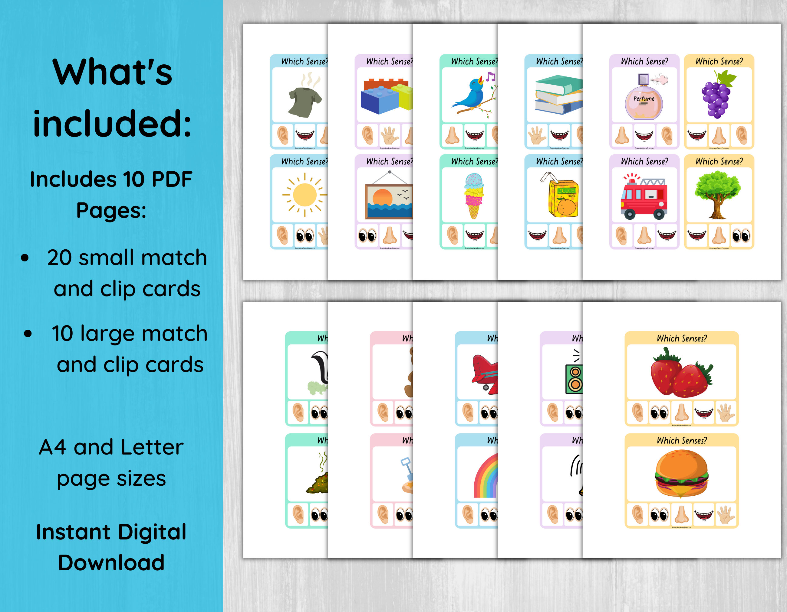 Preschool 5 Senses Match and Clip Cards/ Toddler Five Senses Activity ...