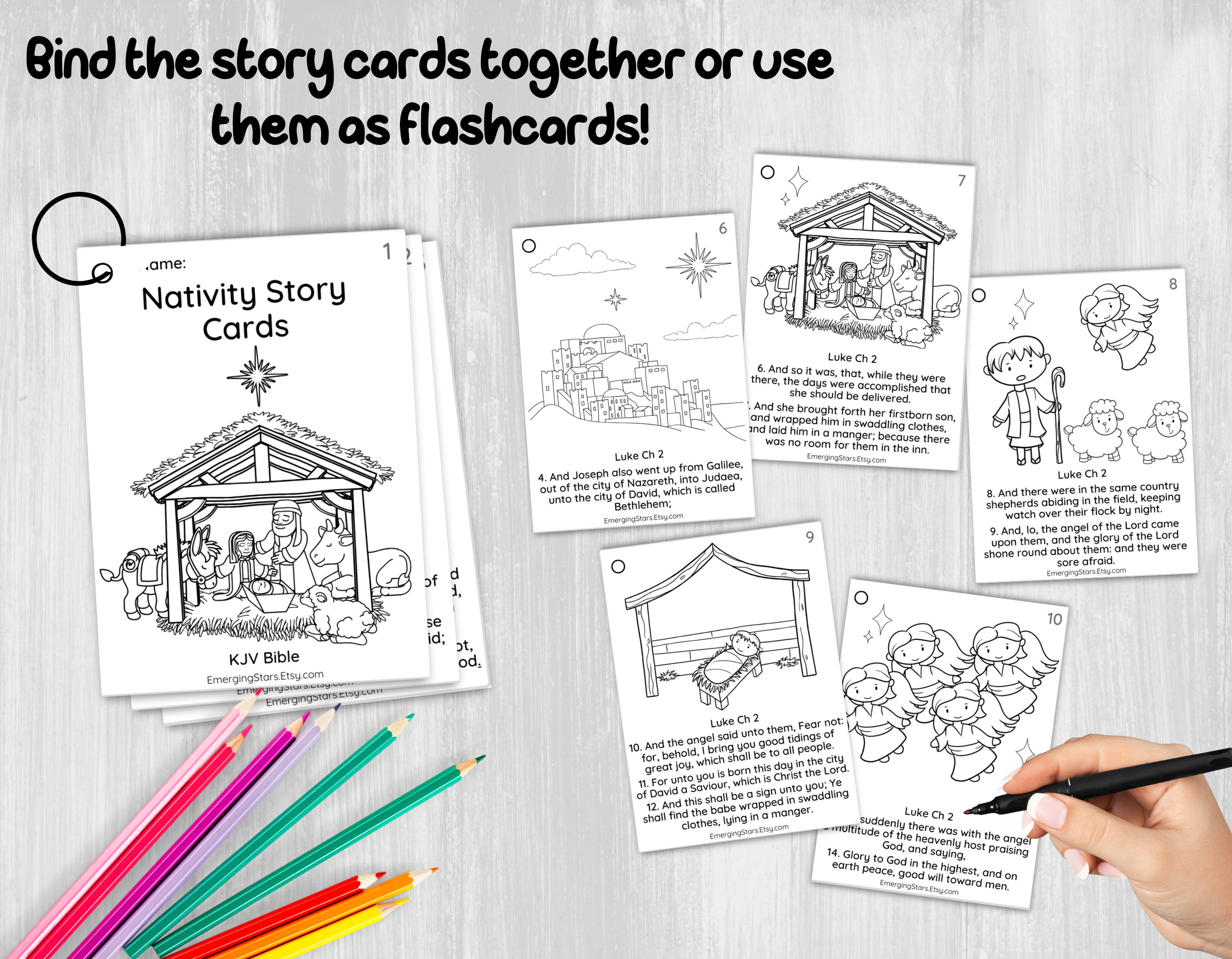 Kids Nativity Story Cards/ Children's Christmas Color in Pages/ Story ...