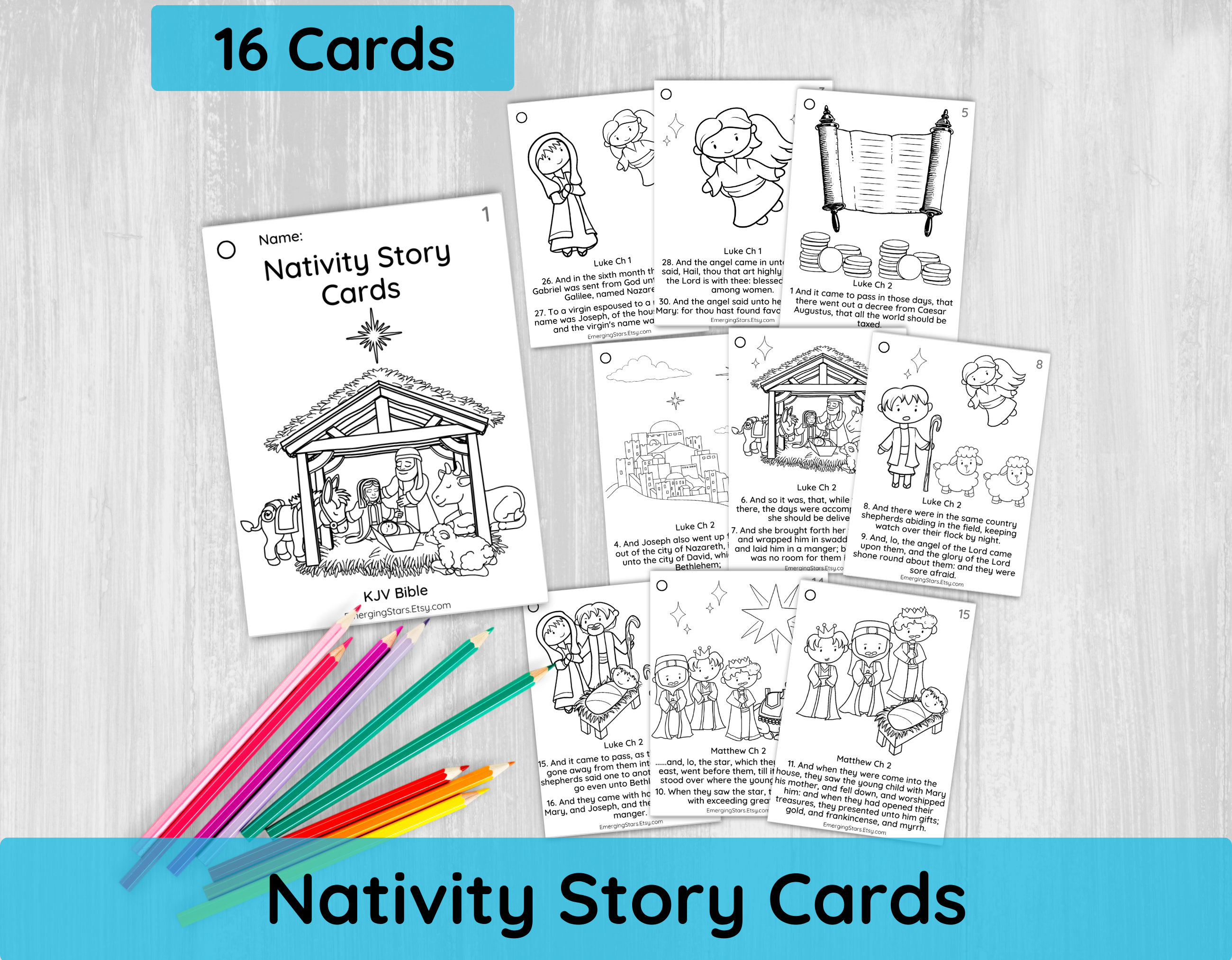 Kids Nativity Story Cards/ Children's Christmas Color in Pages/ Story ...