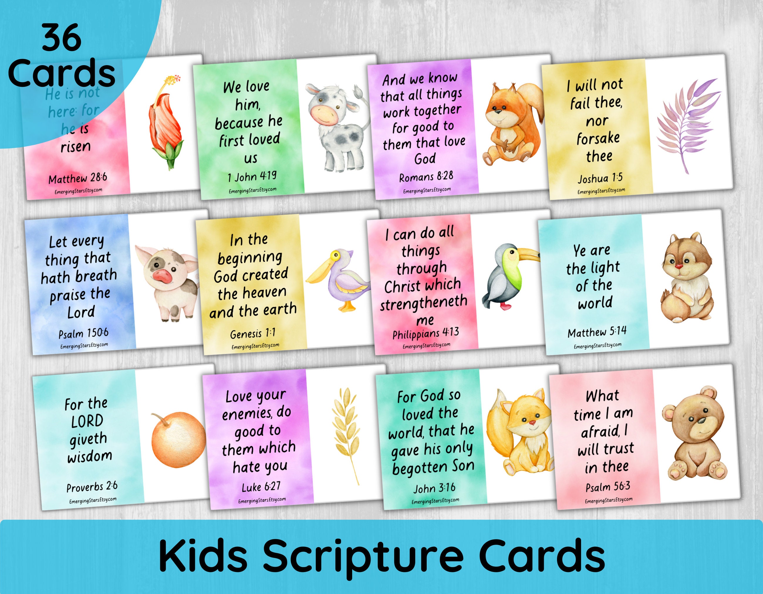 Kids Scripture Cards Children's Bible Verse Cards Memory - Etsy
